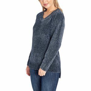 Orvis | Sweaters | Orvis Chenille Knit Tunic Sweater Navy Blue V Neck ...
